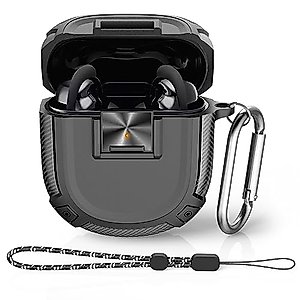 Secure Lock Bose QuietComfort Earbuds II Case(2022)&Bose QuietComfort Ultra Case (2023),WQNIDE Shockproof Protective Bose Earbuds 2 Case Cover for Bose QC II Accessories with Carabiner&Lanyard (Black)