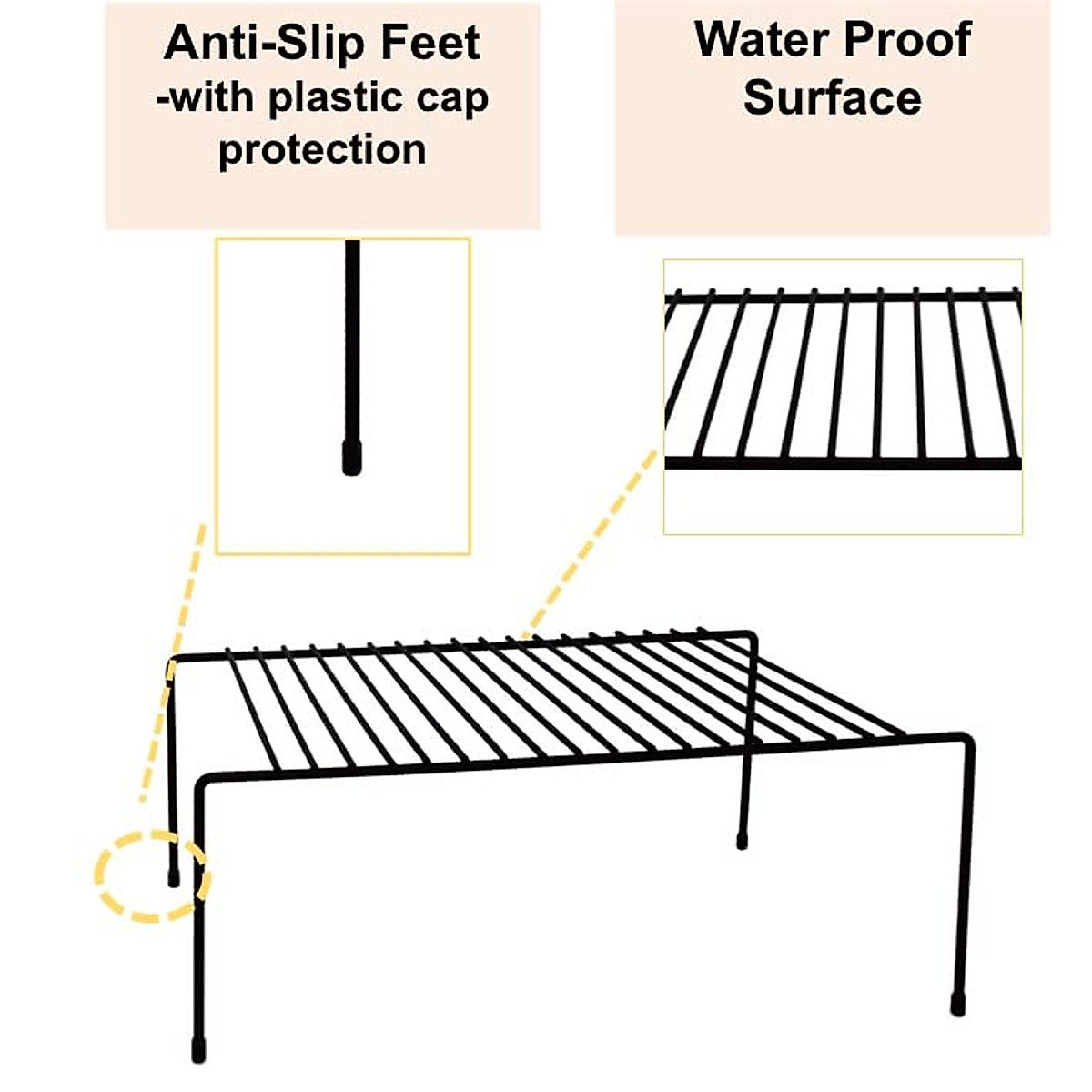 COMELYJEWEL 4pcs/pack Medium - L 13" x W 9" x H 5.1" Non-Slip Feet Black Cabinet Storage shelves Shelf organizer Rack Steel Metal Wire Counter & Pantry Home Kitchen Drawer Organizer , Medium