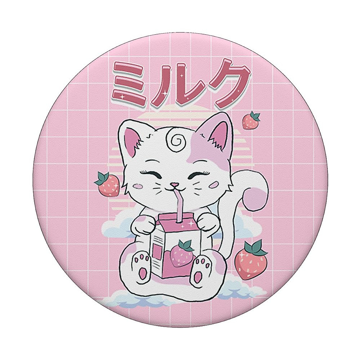 Japanese Aesthetic Kawaii Cat Strawberry Milk Carton PopSockets Standard PopGrip