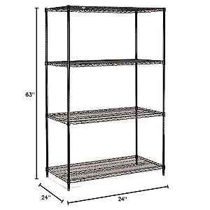 Nexel Adjustable Wire Shelving Unit, 4 Tier, NSF Listed Commercial Storage Rack, 24" x 24" x 63", Black Epoxy
