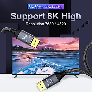 CableDeconn 5M 16FT DisplayPort 1.4 Cable 8K@60Hz 4K@144Hz High Speed 32.4Gbps HDCP 3D Slim and Flexible DP to DP Cable