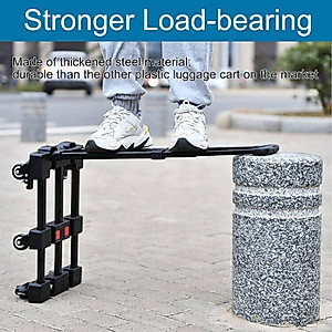 Luggage Cart RICEEL Folding Hand Truck with 6 x 360 Degree Swivel Wheels,Adjustable Handle,Foldable for Easy Storage,and 3 Elastic Ropes,220lb Weight Capacity for Travel,Moving