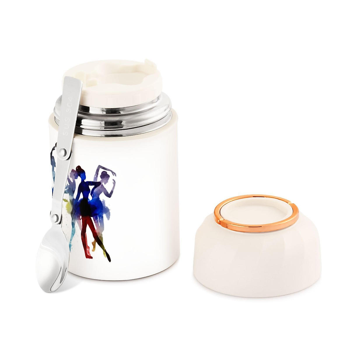 Ballerina Dancing Kids Womens Lunch Insulated Jar with Spoon 17oz/500ml Hot Food Storage Stainless Steel Vacuum Vacuum Insulated Thermal Lunch for Keep Food Warm