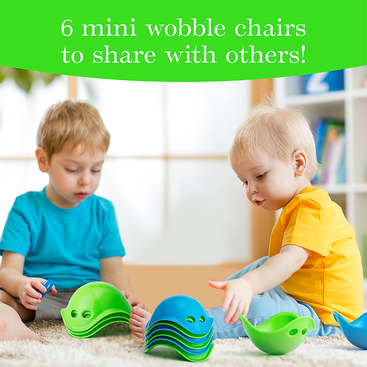 Goji Baby Mini Stackable Toys - 6 Pack Wobble Toys - Educational Sensory Toys for Toddlers - Perfect for Elementary School Students, Classrooms, Playrooms, and Daycares - Ages 2+(Blue and Green)