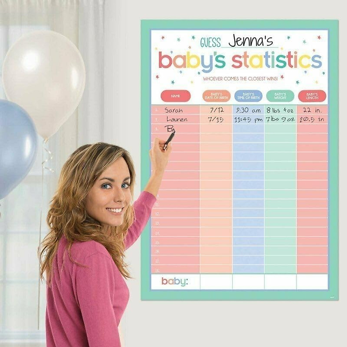 Precious Multicolor Baby Shower Statistics Paper Chart - 27.5 x 39.9 (1 Pc.) - Perfect for Celebrating the Little One's Arrival