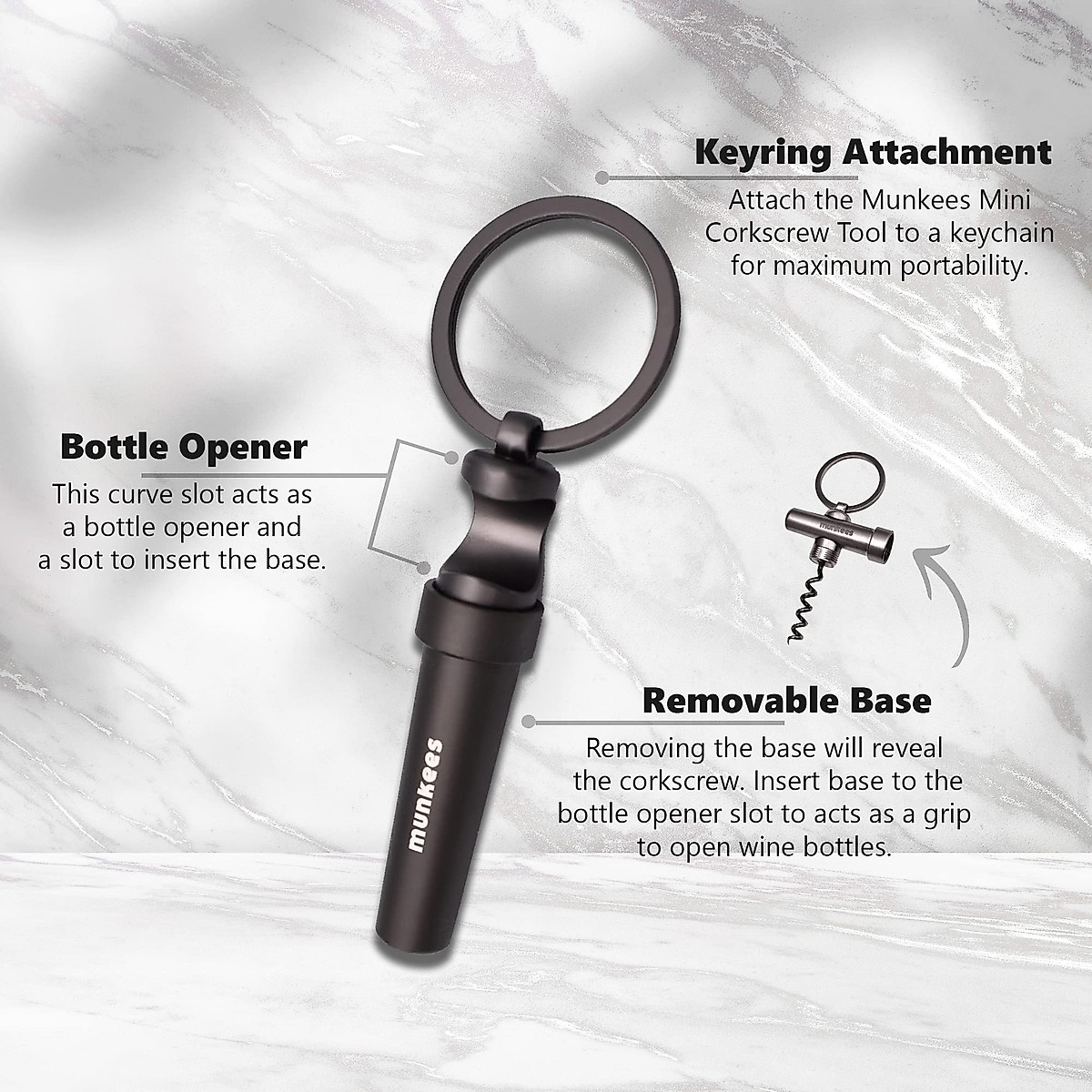 Munkees Mini Keychain Corkscrew Tool, Small Key Ring Wine Opener, Emergency Travel Cork Wine Opener, Portable Backpack Camping Kit, Wine Enthusiasts, Waiters, Bartenders, Bottle Opener Gift Set