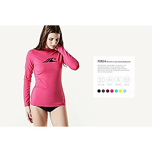 TSLA Women's Long Sleeve Rash Guard, UPF 50+ Water Beach Surf Swim Shirts, UV/Sun Protection Swim Top, Coastal Tide Print Aqua, Small