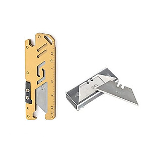 KUNSON Stainless Steel Pocket Utility Knife, Portable EDC Retractable Box Cutter for Cartons, Cardboard and Boxes, Quick-Change Blade, Safety Lock Design, Extra 5 Blades Included (Gold)