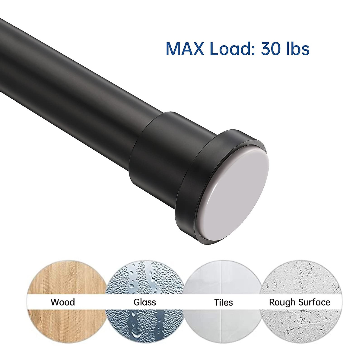 Eboatop Long Tension Shower Curtain Rod 62-105 inches - Adjustable Non-Slip Spring Tension Curtain Rod for Bathroom, Window, Doorway, Matte Black