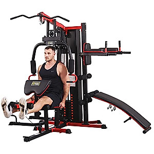 BalanceFrom Multifunctional Home Gym System Workout Station with Leg Extension, Preacher Curl, Pushup, Dip and Situp Stand, 122.5LB Weight Stack, Model 900