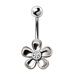 Dynamique 316L Surgical Steel Daisy Flower Belly Button Ring (Sold Per Piece)