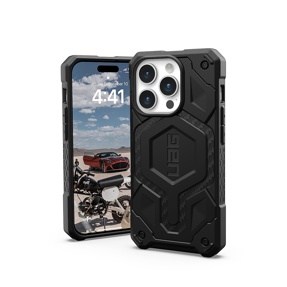 URBAN ARMOR GEAR UAG Designed for iPhone 15 Pro Case Monarch Pro Carbon Fiber 6.1" Compatible with MagSafe Bundle with UAG Civilian Phone Crossbody Lanyard 7mm Adjustable Body Strap Rust/Black