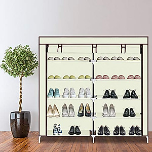 Knocbel 6 Tiers Shoe Rack Dustproof & Water-Resistant Non-Woven Fabric Closet Storage Cabinet Organizer, 44" x 11 1/8" x 43 1/4" (Beige)
