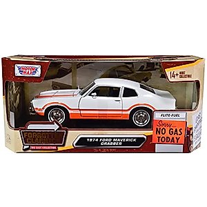 Toy Cars 1974 Maverick Grabber White with Orange Stripes Forgotten Classics Series 1/24 Diecast Model Car by Motormax 73332