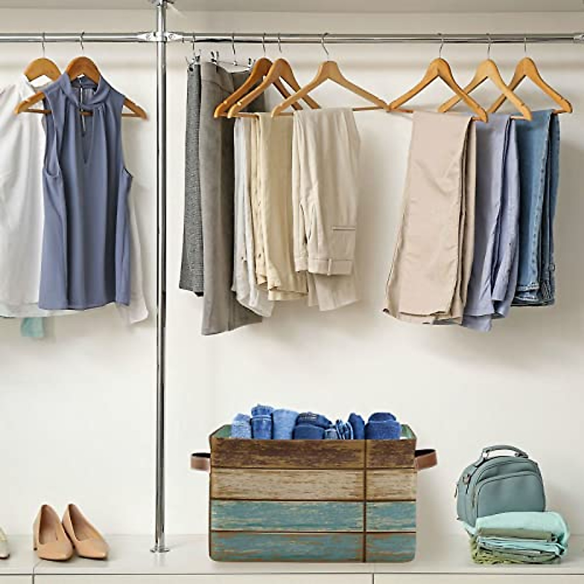 ALAZA Wooden Wood Retro Foldable Storage Box Storage Basket Organizer Bins with Handles for Shelf Closet Living Room Bedroom Home Office 1 Pack