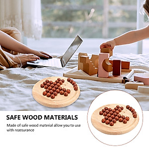 NUOBESTY Wooden Solitaire Board Game Brain Game Set Solitaire Chess Bead Wood Marbles Chess Puzzle Peg for Students Adults（14x14x2.8 cm）