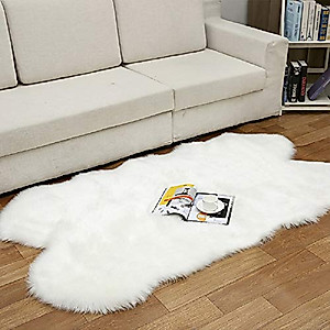 HEBE Faux Fur Rug 4'x6' Large White Sheepskin Shag Area Rugs Thick Plush Throw Rug Carpet for Living Room Bedroom Baby Nursery Childrens Room Rug