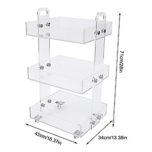 3 Tier Acrylic Multi-Functional Rolling Storage Cart, 16.37x13.38x28 Inch Acrylic Storage Cart with Lockable Wheels for Living Room Bedroom Bathroom Kitchen and Laundry Room