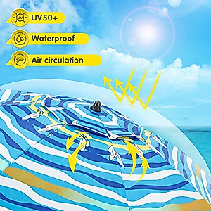 Magiea 7ft Beach Umbrellas For Sand Heavy Duty Wind, Portable Beach Umbrella UPF 50+ Windproof Outdoor Beach Umbrella with Sand Anchor, Tilt Pole, Carry Bag, Table Tray, Vent and Hook