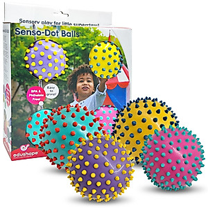 Edushape Senso-Dot Sensory Balls for Baby - 4” Solid Color Baby Balls that Help Enhance Gross Motor Skills for Kids Aged 6 Months and Up - Pack of 4 Vibrant Colorful and Unique Textured Balls for Baby