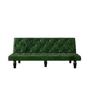 Livavege Convertible Futon Sofa Bed, 66" Velvet Upholstered Sleeper Couch Daybed with Adjustable Backrest for Studio, Apartment, Office, Small Space, Compact Living Room, 66 INCH, Green