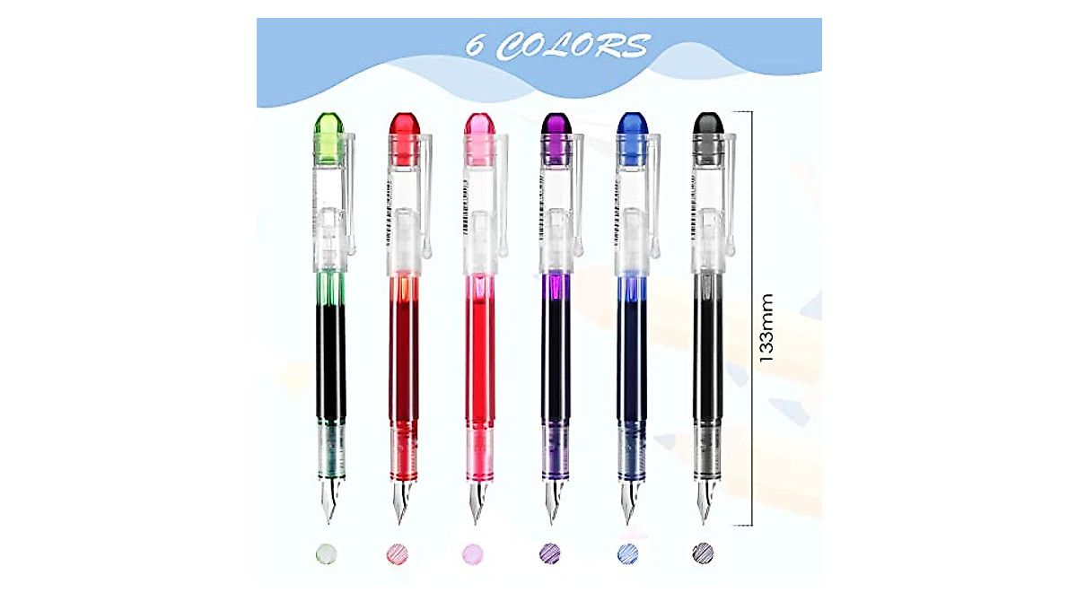 Colorful Disposable Fountain Pens Set - 6 Assorted Colors