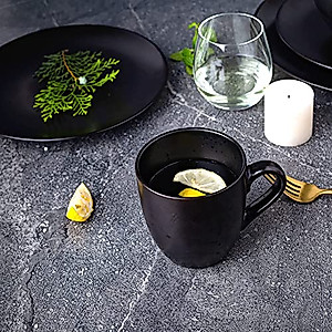 16 Piece Dinnerware Set Service for 4, Round Black Matte Dishes Sets, Includes 4 Dinner Plates 4 Salad Plates, 4 Bowls and 4 Mugs