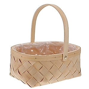 VICASKY Portable Basket Handmade Rattan Storage Basket Container Houseware Storage Basket Wooden Woven Storage Case with Handle (Small)