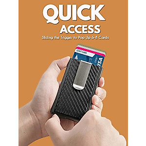 MOSIYEEF Minimalist Stealth Wallet for Men - Pop Up Men Wallet with Money Clip - Leather-wrapped Slim Compact Card Holder Carbon Fiber Card Wallet RFID Protection for 6 Credit Cards - Gifts for Him