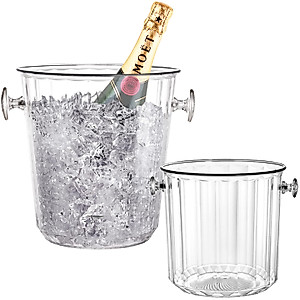 Hacaroa 2 Pack Plastic Ice Bucket with Handles, 1.6L / 3.5L Clear Wine Bucket Round Beverage Tub, Portable Beer Bottle Drink Cooler Large Champagne Chiller Bin for Party, Bar, Home