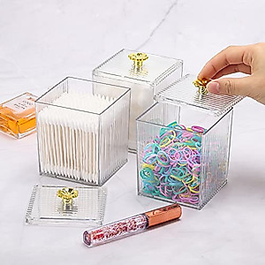 Tecbeauty 3PCS Qtip Holder Bathroom Organizer and Storage Containers Plastic Apothecary Jars Dispenser with Lids for Cotton Ball, Cotton Swab, Cotton Round Pads, Floss