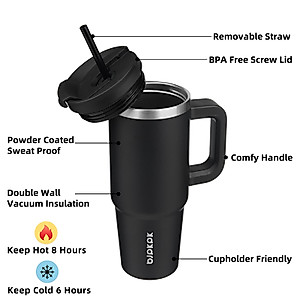 BJPKPK 30oz Stainless Steel Insulated Tumbler With Handle And Lid Straw Travel Coffee Mug Thermal Cup,Black