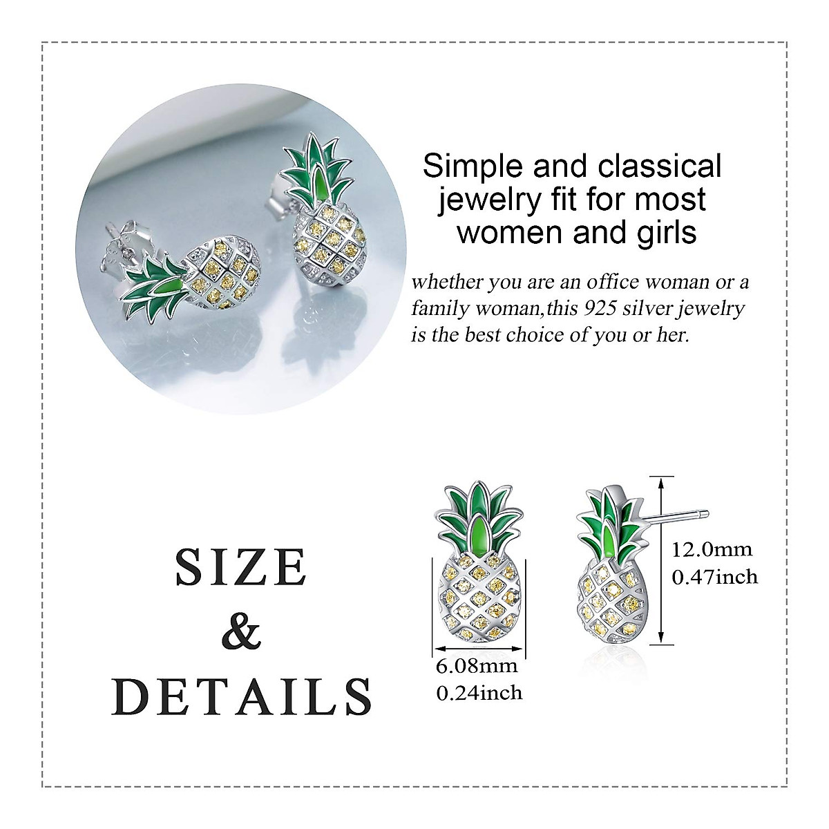 Pineapple Earrings Gifts for Her Women Sterling Silver Pineapple Stud Earrings Jewelry Studs Gifts for Women Teens