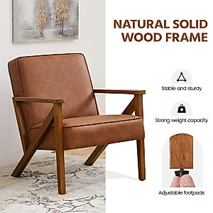 Yaheetech Accent Chair, Armchair with Strong Wood Frame, PU Leather Modern Retro Lounge Chair for Living Room/Lounge/Office/Reception Area, 2 Pieces, Light Brown