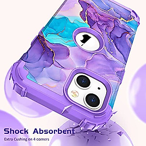Hocase for iPhone 13 Case, with 2pcs Screen Protectors and 1pc Camera Protector, Shockproof Heavy Duty Soft Silicone Rubber+Hard PC Hybrid Protective Case for iPhone 13 (6.1") 2021 - Purple Meets Blue