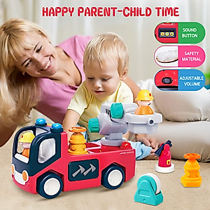 Fartoier Baby Toys 12-18 Months Fire Truck Musical Toys for 1 2 3 Year Old Boys Girls with Fireman/Ladder/Light, Early Educational Infant Toddler Toys 6 to 12 Months Birthday Ages 1-3