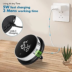 Geekpartn Rechargeable Timer-Digital Kitchen Timer- Classroom Timer for Kids- Magnetic Countdown Countup Timer(Black)