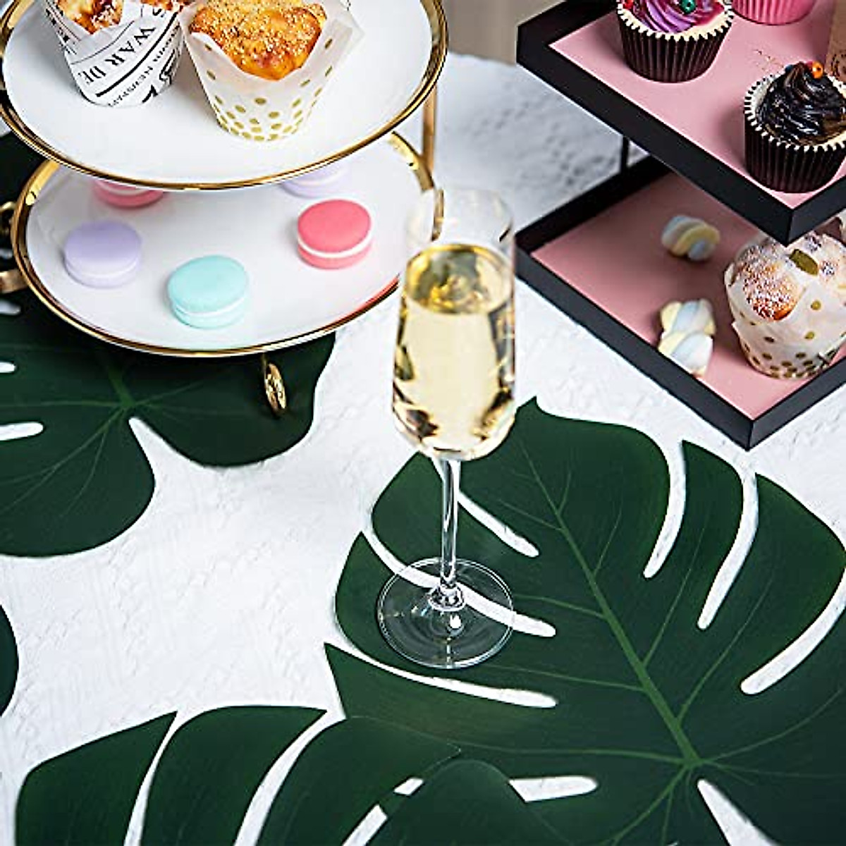 ATFL Artificial Palm Leaves Decor,50 Pcs Big Leaf Placemat, Green Palm Leaves Party Decorations,Tropical Table Decor, Hawaiian Leaves Decor,Safari Leaves Decoration,Beach Centerpieces for Wedding(50)