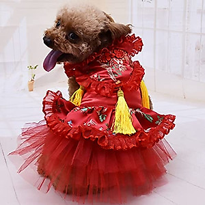 guohanfsh Pet Accessories,Pet Costume Chinese Style Dress-up Skin-Friendly Dogs Cats Tulle Princess Dress Pet Supplies Pet Clothes Tassels Decor for