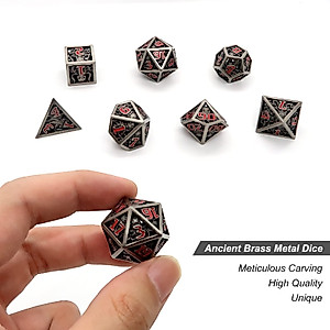 DND Dice,Hollow D&D Metal Dice,Octopus Monster Dice Set with Gift Box,7 PCs Steampunk Dungeons and Dragons Games Set for RPG,MTG,Pathfinder,Copper BF D and D Dice Set (Octopus Ancient Nickel RF)
