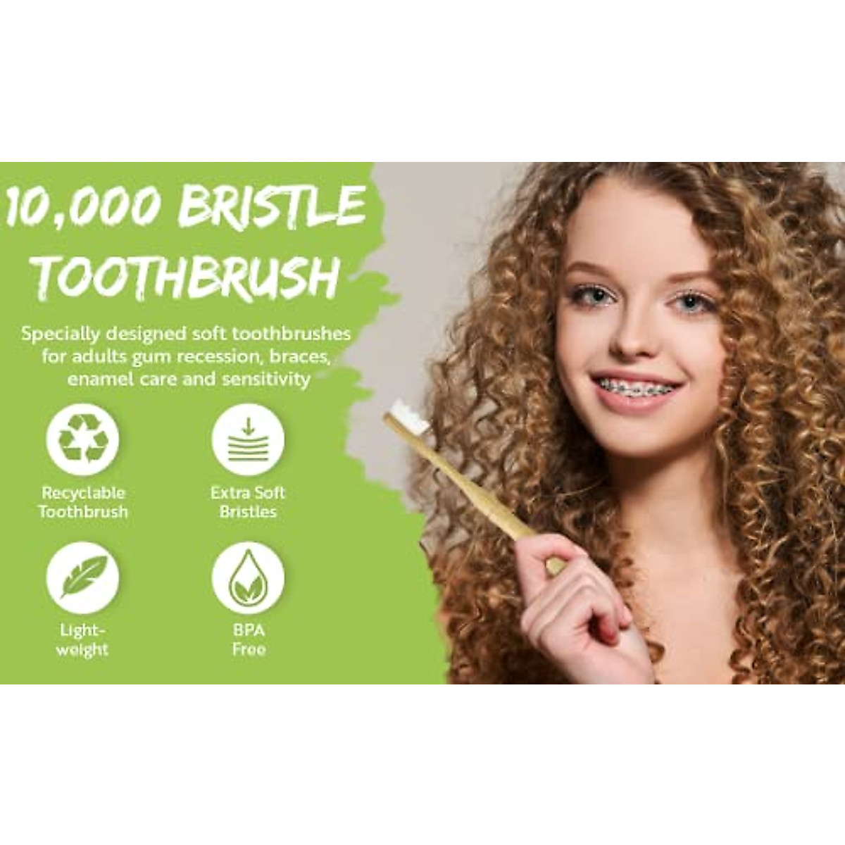 Soft Bristle Toothbrush Bamboo Toothbrushes - 10000 Bristle Toothbrush PACK OF 4 Ultra Soft Bristles Bamboo Tooth Brush | Gum Recession Nano Bristle Brushes Bulk Micro Wooden ToothBrushes for Adults