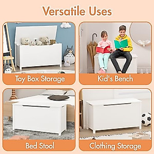 Mancofy Wooden Toy Chest, Kids Toy Box，Furniture for Playroom, Bench with Safety Hinged Lid, Wooden Toy Box Storage Organizer, Children's Furniture Toy Chest (White)