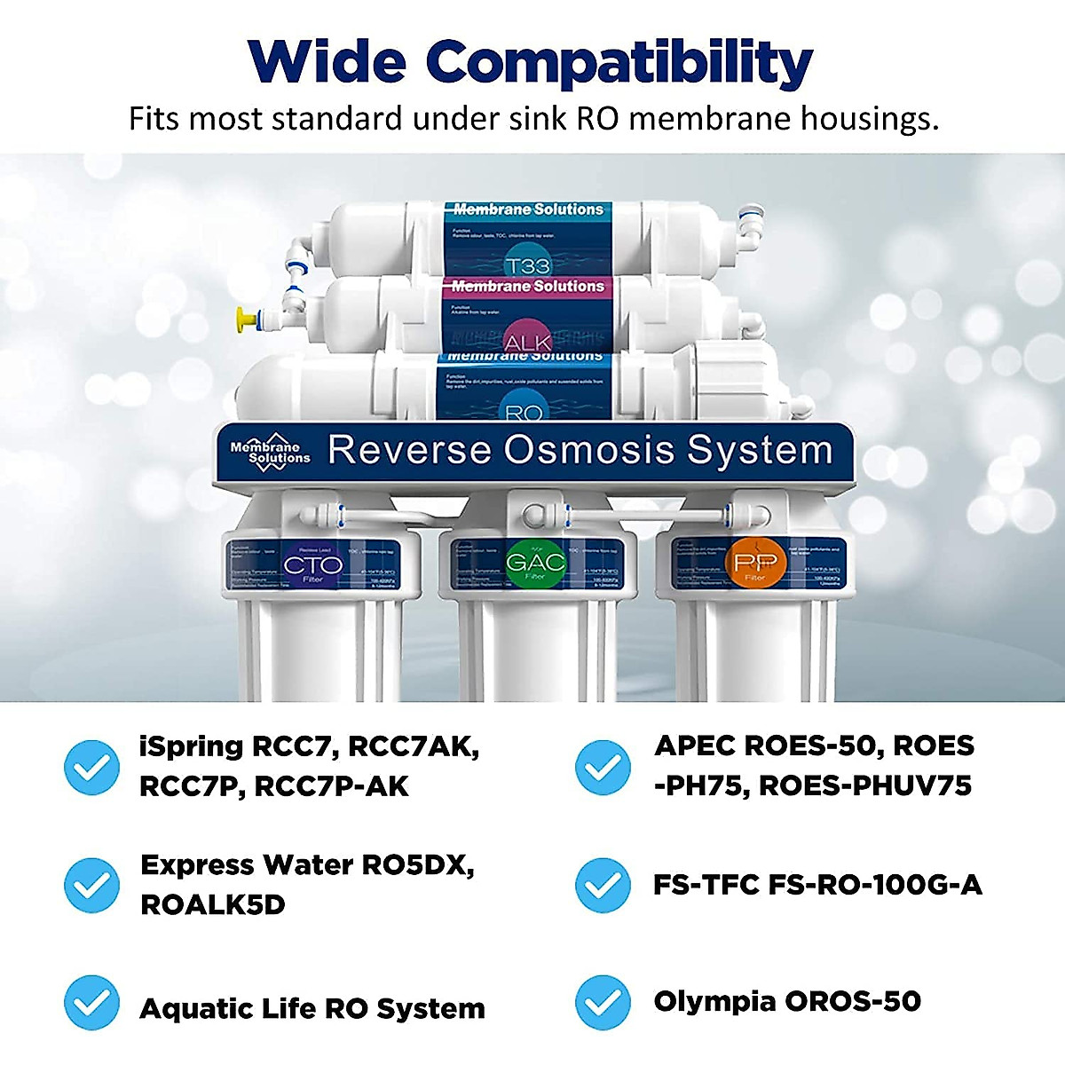 Membrane Solutions 150 GPD RO Membrane, Reverse Osmosis Membrane, RO Membrane Replacement, Reverse Osmosis Filter Replacement for Under Sink Home Drinking RO Water Purifier System (2 PACK)