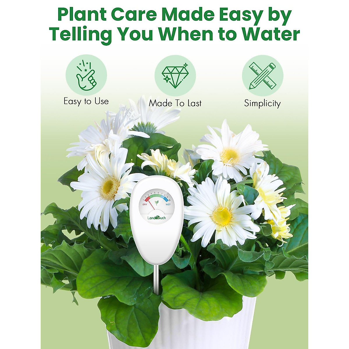 Landtouch Soil Moisture Meter, Moisture Meter for Plants, Moisture Meter for Soil, Garden, Farming, Potted Plants, Indoor & Outdoor, No Batteries Required