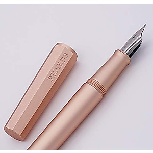 erofa Penbbs 350 Fountain Pen Fine Nib with Rollerball Pen Nib Pen Set & Box - Metallic Rose Golden Alloy Anode Octagonal