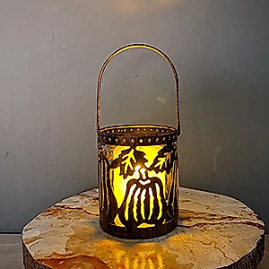 sakalaexp Halloween Hollow Wrought Iron Candle Holder Small Lantern Led Decoration Table Lamp Lights Indoor Outdoor Home Garden Hanging Lantern Weddings Party Halloween Thanksgiving Decor