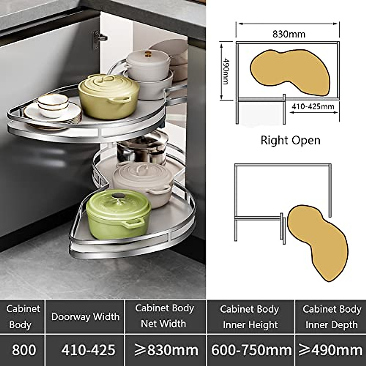 JayHumphrey Swing Left/Right Blind Corner Cabinet Pull Out, Soft Close 2 Tier Swing Tray Corner Cabinet Pull Out Blind Shelf Organizer for 36inch Cabinet, Right Open