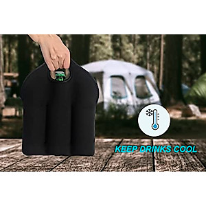 FRRIOTN 6 Pack Bottle Carrier, Insulated Neoprene Beer Bottle Holder for Travel, Keeps Drinks Cold with Secure Carry Handle, Gift for Men (Black-Blue)