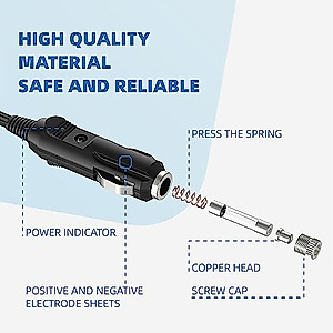 Upgrade 12V Thermoelectric Cooler Power Cord Adapter Replacement for Coleman Thermoelectric Cooler, for Coleman Electric Cooler Adapter, 8 ft Cooler Cord w/Fuse, Plug-in Car Cooler Power