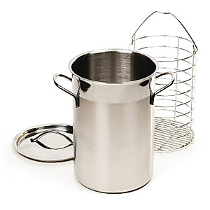 RSVP International Endurance Kitchen Cookware Collection Stainless Steel Asparagus Steamer Pot & Lid with Chromed Steel Basket Insert, 3 Quart Capacity, 5.5" Diameter